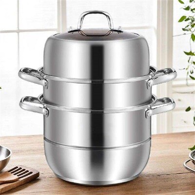 Steaming Pot 11inch 3 Tier Stainless Steel with Lid &