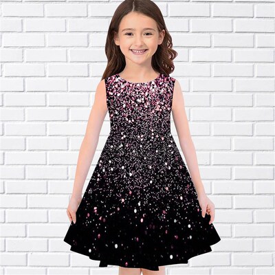 2022 Summer Girls 3D Flower Print Dresses Kids Girl Party Sl