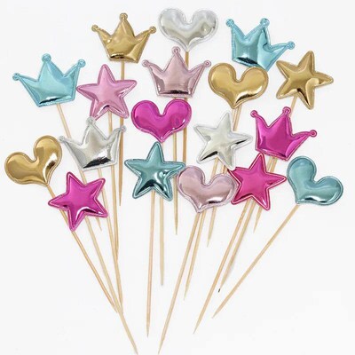 10pcs  Colorful Cake Topper Crown Star Heart Happy Birthday