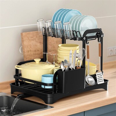2 Tier Dish Bowl Drainer Storage Rack Kitchen Organizer with