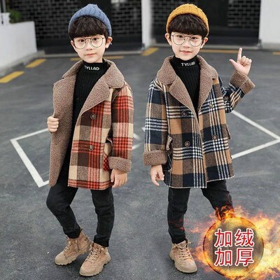 Cotton thickened boys woolen coat 2025 spring new children