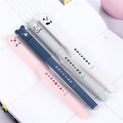 4 Pcs/Set Kawaii Pig Bear Cat Mouse Erasable Gel Pen School