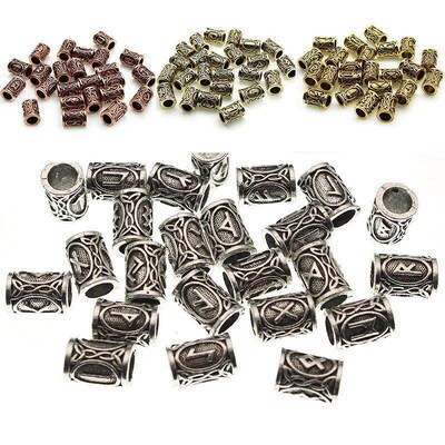 24pcs/Set Vintage Futhark Runes Viking Beads Spacer Large Ho
