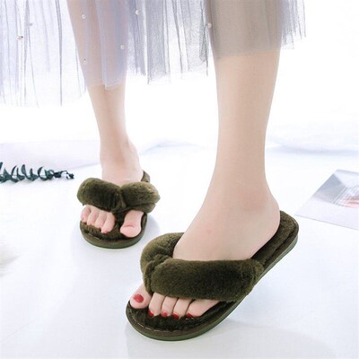 Large Size Plush Clip-toe Flip Flops Home Cotton Slippers Fo