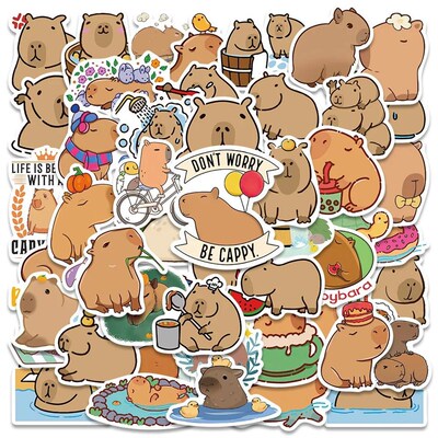 50/100PCS Plump Capybara Cartoon Cute Brown Animals Stickers
