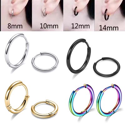 New Simple Stainless Steel Small Hoop Earrings for Women Men