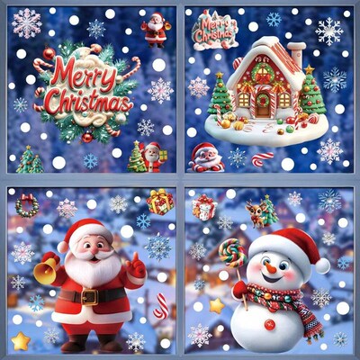Christmas Window ers 3D Santa Claus House Snowflakes Electro