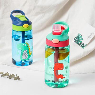 480ML Cartoon Children Plastic Cup With Straw Portable Anti-