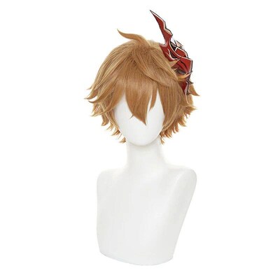 Genshin Impact Tartaglia Cosplay Rambut Sintetis Pendek Coke