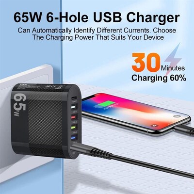 65W USB Charger PD Fast Charging 4 Ports Mobile Phone Charge