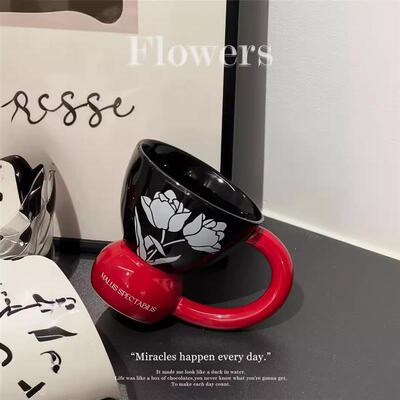 Female couple ceramic cup, floral mug, creative coffee cup