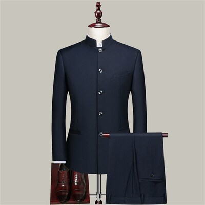 Zhongshan Suit Suit Mens Youth Slim-fit Chinese llar Suit C