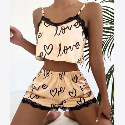 Twee Stukken Set Dames Pyjama Shorts Pak Print Ondergoed Pij