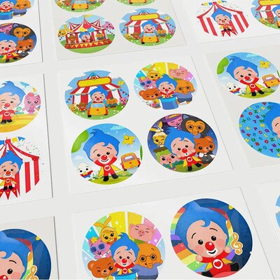 Cartoon  Plim Plim Clown Theme Round ers Labels Kids Birthda