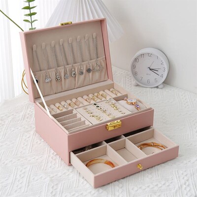 Jewelry box earring storage box necklace ring two layers