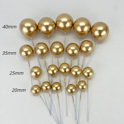 20Pcs Cake Topper Gold Silver Ball Happy Birthday Cake Toppe