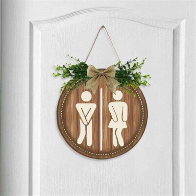 Restroom Sign Farmhouse Funny Wall Decor Rustic Wooden