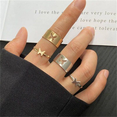 Silver Color Butterfly Rings For Women Men Lover Couple Ring
