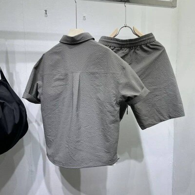 Summer Men Short Sleeves Sets Lapel Single-breasted Solid Co