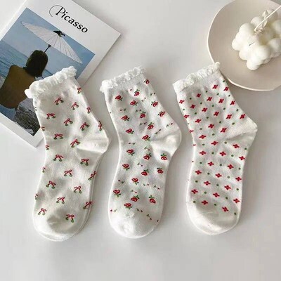 Women Socks Cotton Cartoon Heart Flower Prints Socks Cute An