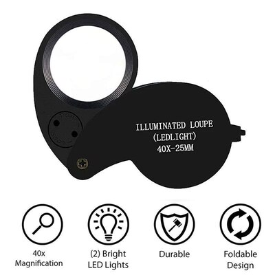 40X Magnifying Glass Jewelers Loupe Pocket Folding Magnifier
