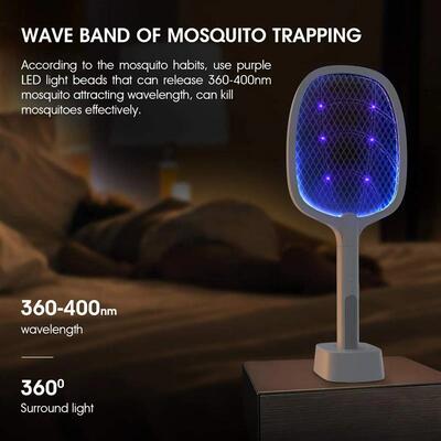 2 in 1 Electric Fly Swatter UV Led Mosquito Killler with Bas