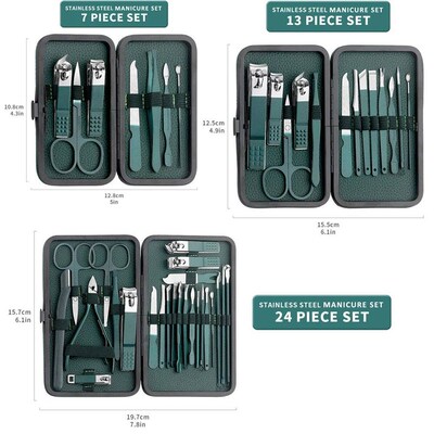 Green 7/13/24 pcs Stainless Steel Nail Cutter and Pedicure S