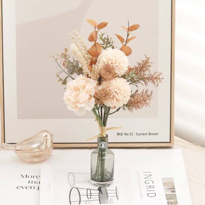 Champagne Artificial Flowers Silk Peony For Indoor Fake Flor