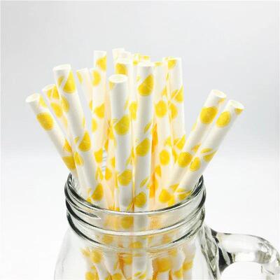 25pcs/lot Yellow Lemon Drinking Paper Straws Christmas Baby