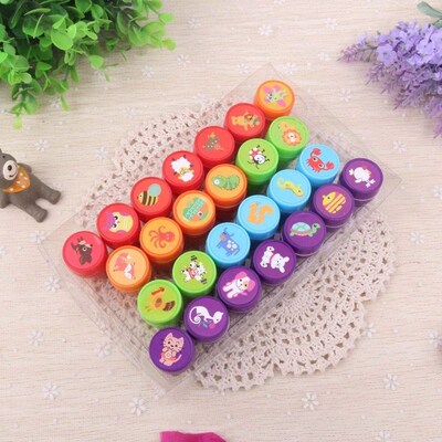 26Pcs Cute Cartoon Various Round Stamp Seal Children Gifts T