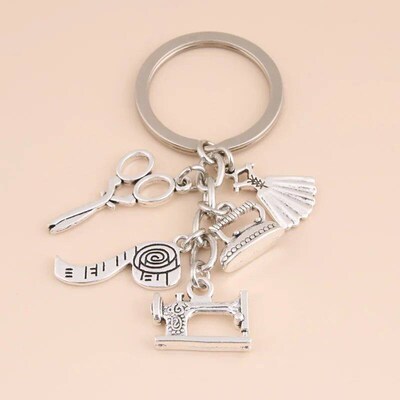 New Sewing Machine Keychain Tailor Key Ring Iron Tape Measur