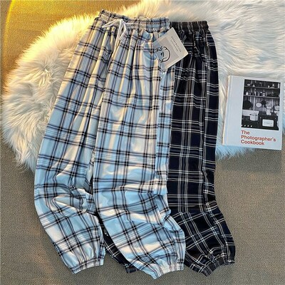 Pants Women New Bunch of feet Fashion Loose Black Plaid Summ