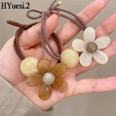 Sweet Acrylic Flower Charms Hair Ties Rope Candy Color Elast