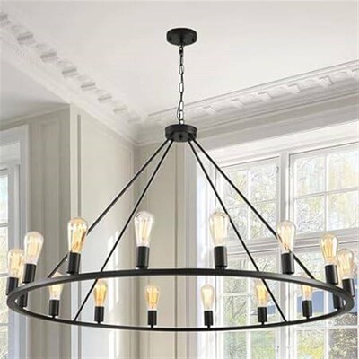 Tefiohen 48 16-Light Large Wagon Wheel Chandelier, Farmh