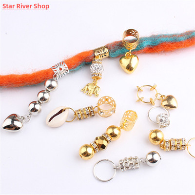 5pcs Metal African Hair Rings Beads Cuffs Tubes Charms Dread