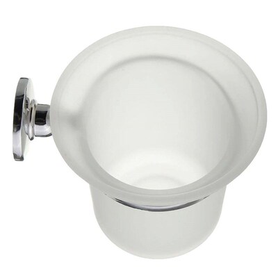 Chrome Round Wall Mounted Toilet Brush and Frosted Glass Toi