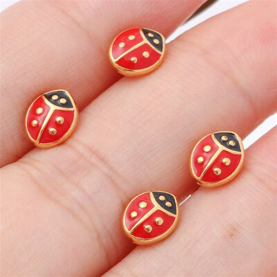 316 Stainless Steel Enamel Red Ladybug Ear Post Stud Earring