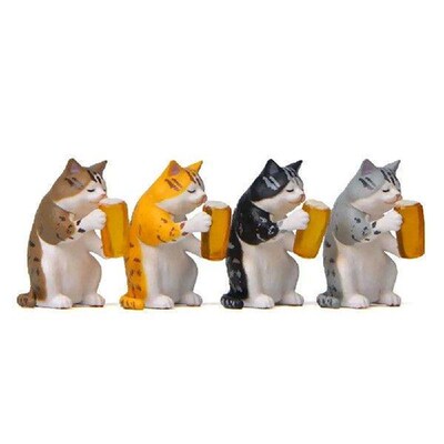 Funny Cartoon Drunken Cat Figures Mini Handicraft Cat