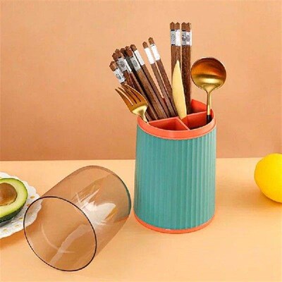 3-Grid Tableware Drain Drying Holder With Lid Chopsticks