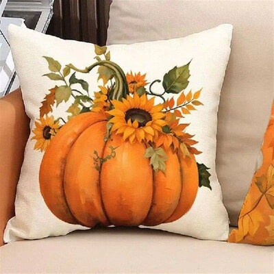 Pumpkin Pillow Covers 18x18 Imitation Linen Fall Pillowcase