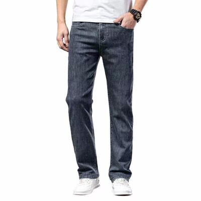 Elastic Waist Jeans Mens Summer Thin Middle-aged Fashionabl