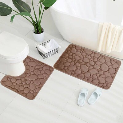 Embroidered Pebble Coral Velvet Floor Mat, Bathroom Carpet,
