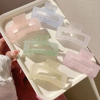 New Women Elegant Transparent Frosted Rectangle Hair Claws L