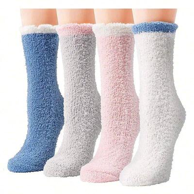 4 Pairs Womens Winter Warm Socks -Fuzzy Thick Thermal Fluff