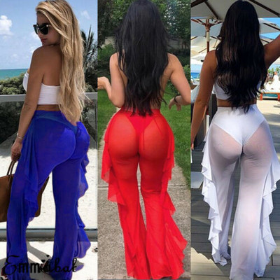 2019 Women Beach Cover up Swimwear Beach Pants Sheer See-thr
