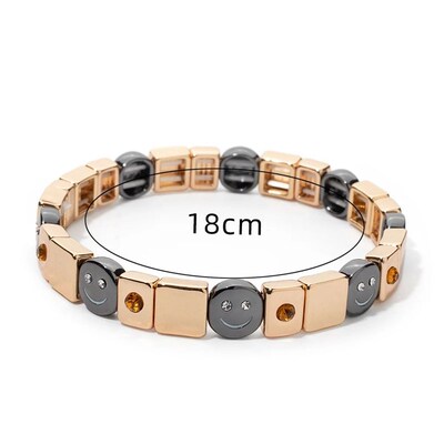 Happy Bracelets For Women Gold Color Beaded Elastic Zirconia