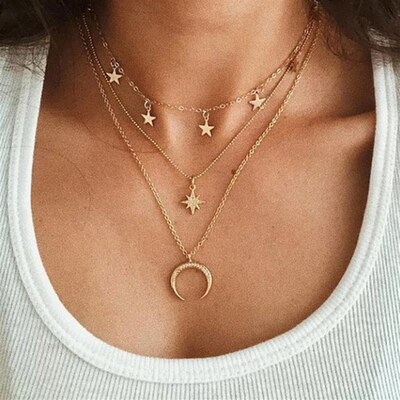 New five-pointed star pendant clavicle choker necklace 项链