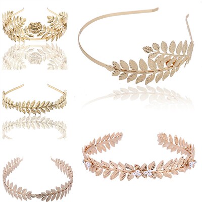 European Greek Goddess Headband Metal Gold Leaves Branch Cro
