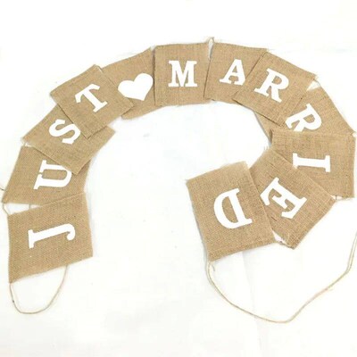 HOT Jute Burlap Bunting Rustic Just Married Mr Mrs Wedding