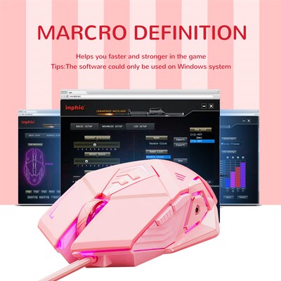 Pink Gaming Mouse RGB Backlight USB Optical Wired Mouse 4 Le
